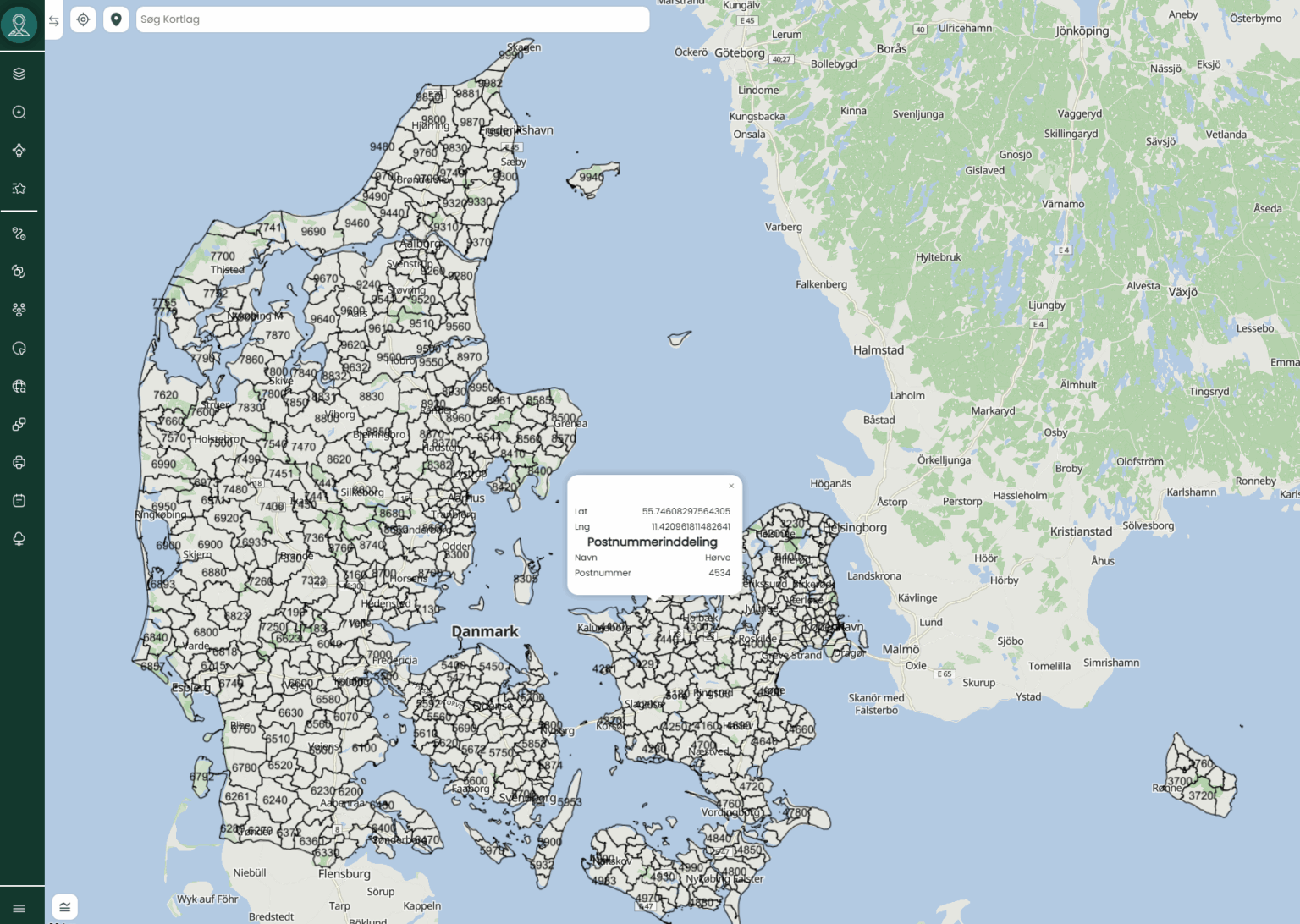 Postnummerinddeling i Danmark – Kortlag i Mapit platformen Viamap